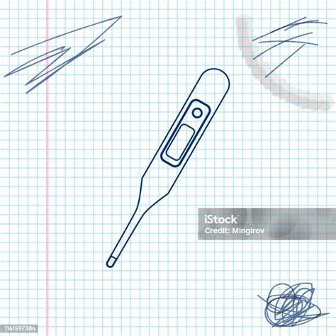 흰색 배경에 격리 된 건강 검진 라인 스케치 아이콘용 의료 용 디지털 온도계 벡터 일러스트레이션 0명에 대한 스톡 벡터 아트 및 기타 이미지 Istock