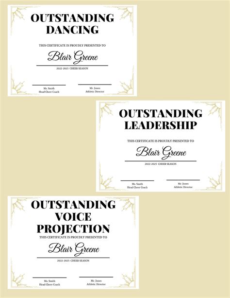 Minimalistic Cheer Certificates Etsy