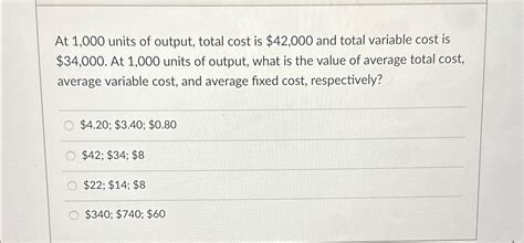 Solved At Units Of Output Total Cost Is And Chegg