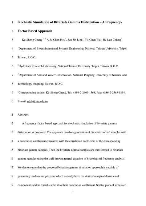Pdf Stochastic Simulation Of Bivariate Gamma Distribution A Frequency Factor Based Approach