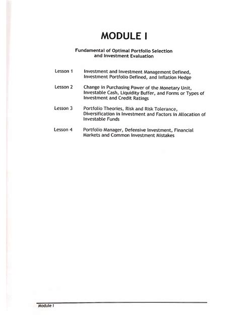 finm 105 module 1 fundamental of optimal portfolio selection and investment evaluation pdf