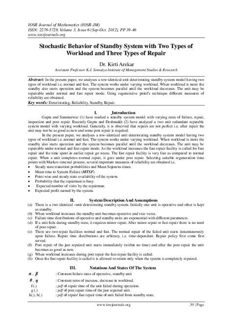 Pdf Stochastic Behavior Of Standby System With Two Types Of Workload
