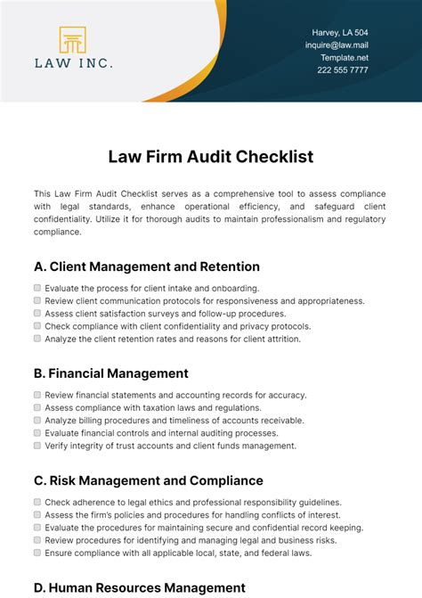 Law Firm Audit Checklist Template Edit Online Download Example