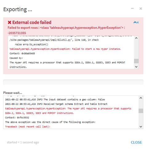 Unable To Use Tableau Hyper Export Plugin — Dataiku Community