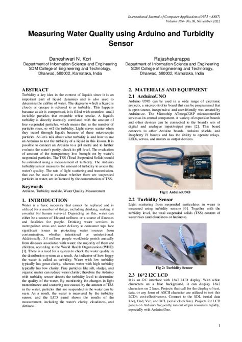 Pdf Measuring Water Quality Using Arduino And Turbidity Sensor