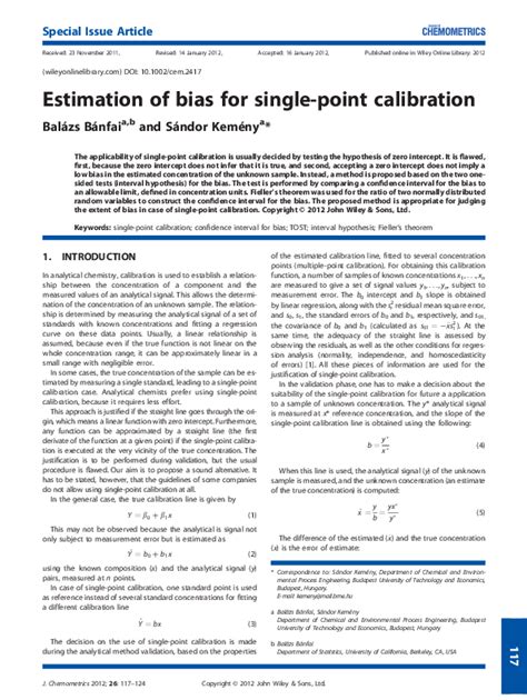Pdf Estimation Of Bias For Single‐point Calibration