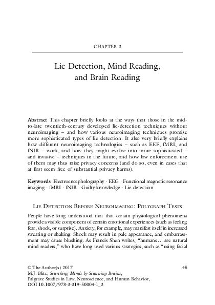 Pdf Lie Detection Mind Reading And Brain Reading Marc Blitz