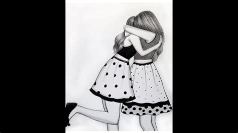 Best Friends Pencil Sketch Tutorial How To Draw Two Friends Hugging Each Other YouTube