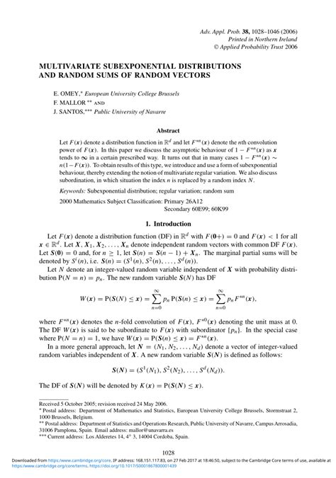 Pdf Multivariate Subexponential Distributions And Random Sums Of Random Vectors
