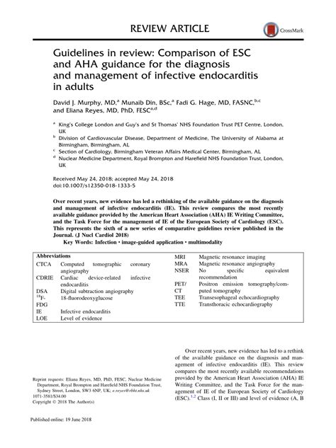 Pdf Guidelines In Review Comparison Of Esc And Aha Guidance For The Diagnosis And Management