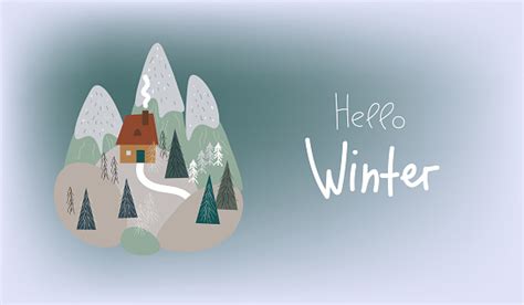 눈 덮인 산에있는 작은 집 겨울 동지 겨울과 새해 휴가를위한 풍경 벡터 손으로 그린 만화 Doddle 배너 인사말 카드 겨울에 대한 스톡 벡터 아트 및 기타 이미지 Istock