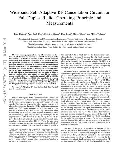 Pdf Wideband Self Adaptive Rf Cancellation Circuit For Full Duplex Radio Operating Principle