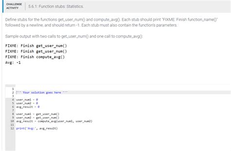 Solved Challenge Activity 561 Function Stubs Statistics
