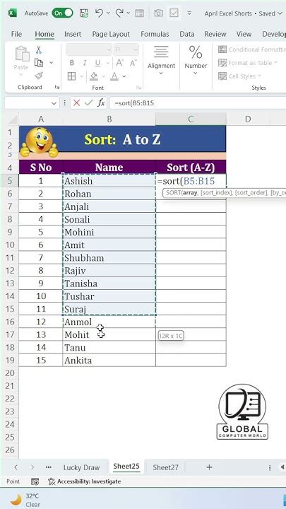 Sort Function In Excel Exceltips Exceltips Exceltricks Exceltraining Sorting