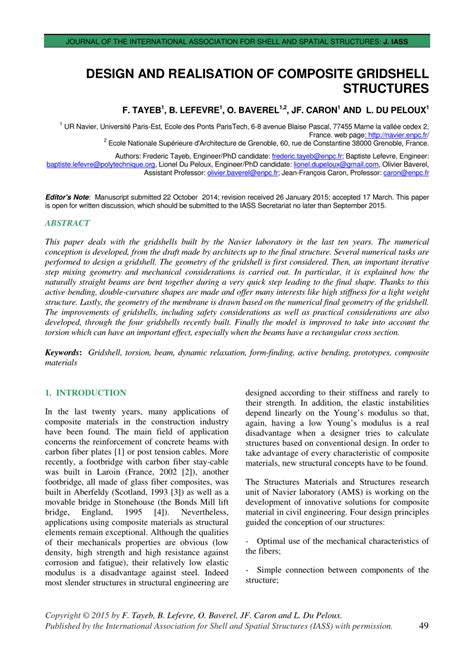 Pdf Design And Realisation Of Composite Gridshell Structures