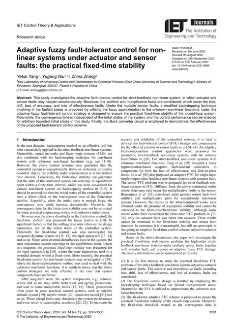 Pdf Adaptive Fuzzy Fault Tolerant Control For Nonlinear Systems Under Actuator And Sensor