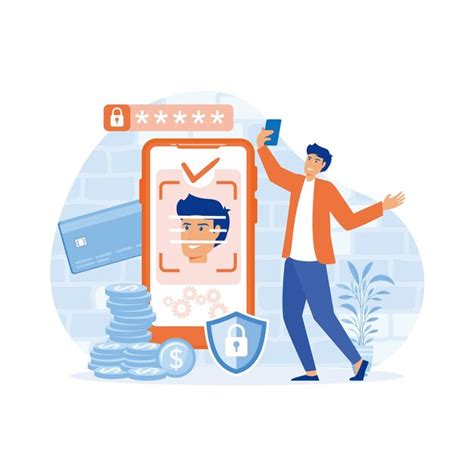 Premium Vector Face Recognition And Data Safety Man Getting Access To