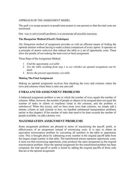 Chapter 10 Approach Of The Assignment Model Approach Of The Assignment Model The Goal Is To