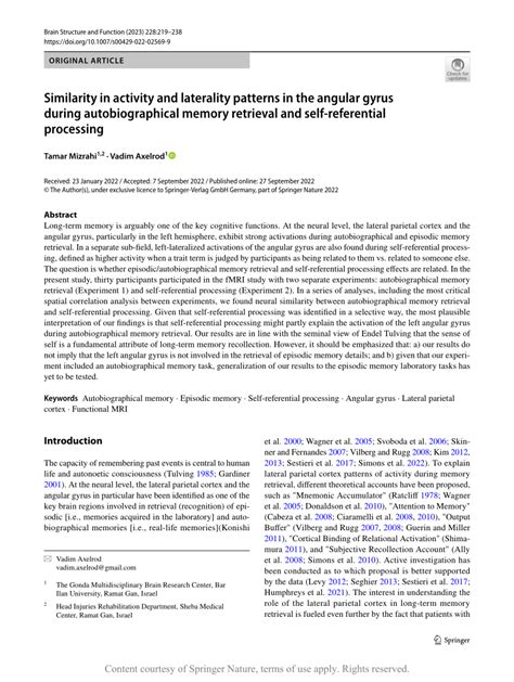 Similarity In Activity And Laterality Patterns In The Angular Gyrus During Autobiographical