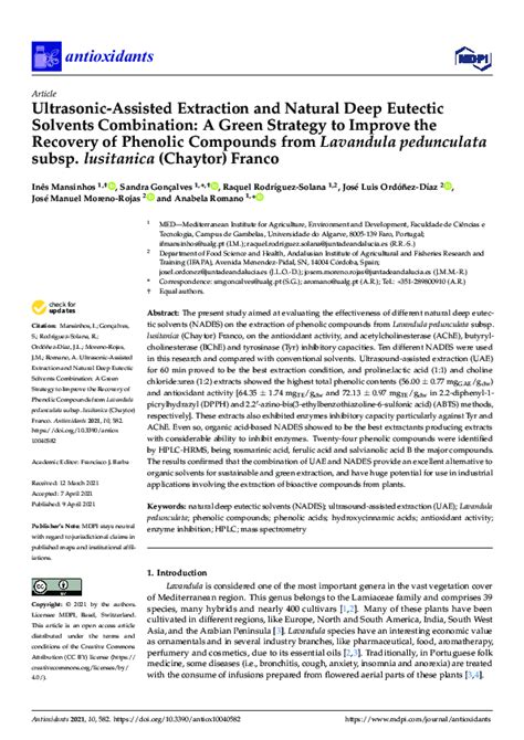 Pdf Ultrasonic Assisted Extraction And Natural Deep Eutectic Solvents Combination A Green