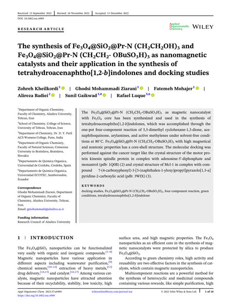 The Synthesis Of Fe3o4 Sio2 Pr‐n Ch2ch2oh 3 And Fe3o4 Sio2 Pr‐n Ch2ch2‐ Obuso3h 3 As