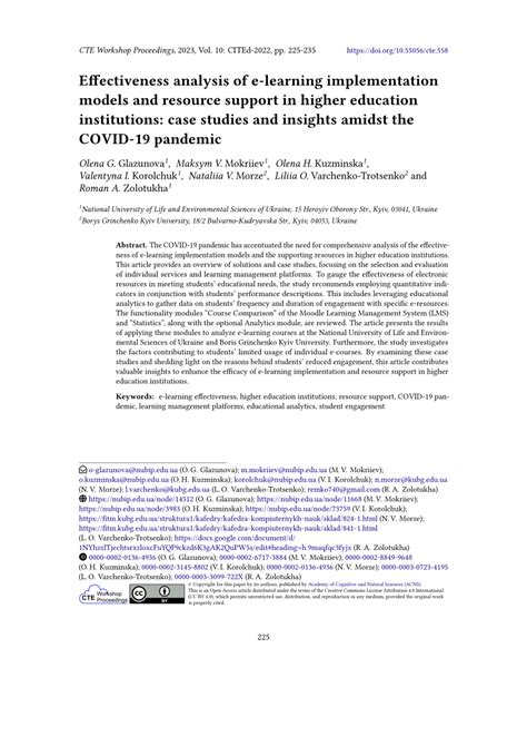Pdf Effectiveness Analysis Of E Learning Implementation Models And Resource Support In Higher
