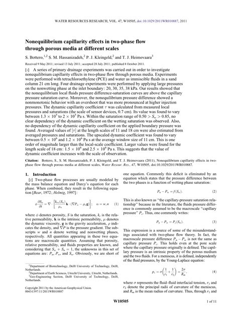 Pdf Nonequilibrium Capillarity Effects In Two Phase Flow Through Porous Media At Different Scales