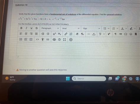 solved verify that the given functions form a fundamental