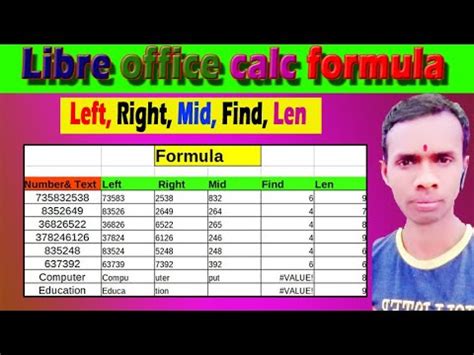 How To Use Left Right Mid Find Len Formula In Libre Office Calc YouTube