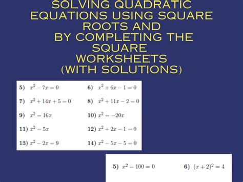 Completing The Square Worksheets With Answers Solving Quadratic
