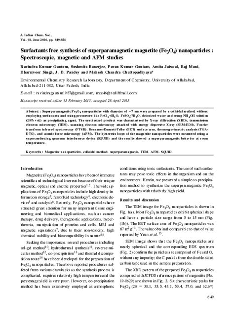 Pdf Surfactants Free Synthesis Of Superparamagnetic Magnetite Fe3o4 Nanoparticles