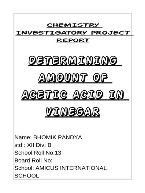Determining Amount Of Acetic Acid In Vinegar Pdf Titration Chemistry