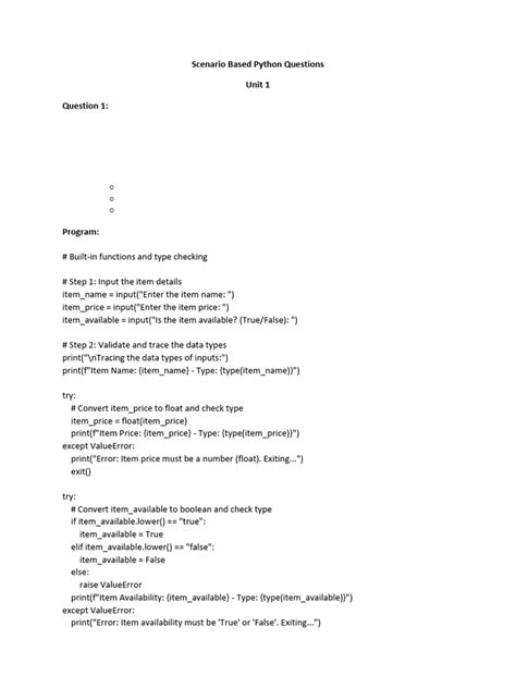 Scenario Based Python Questions Unit 1 Pdf Computer Programming Data Management