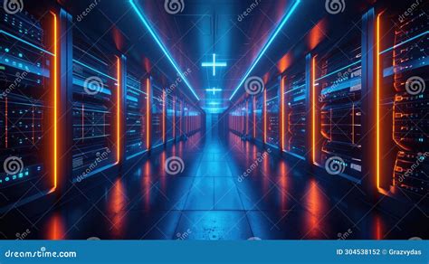 Dark Datacenter With Light Of Data Signals Stock Illustration Illustration Of Backup Abstract