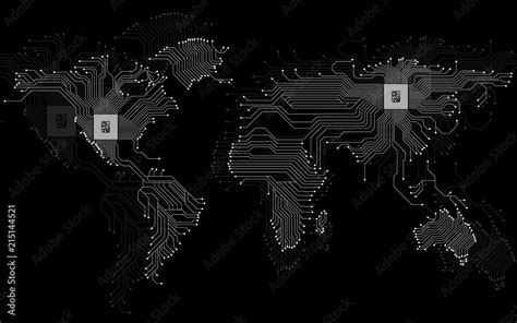 Abstract World Map With Cpu Circuit Board Technology Background Vector Illustration Eps 10