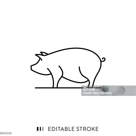 편집 가능한 스트로크가 있는 돼지 농장 라인 아이콘 디자인 인포그래픽 웹 페이지 모바일 앱 Ui Ux 및 Gui 디자인에 적합합니다 돼지에 대한 스톡 벡터 아트 및 기타