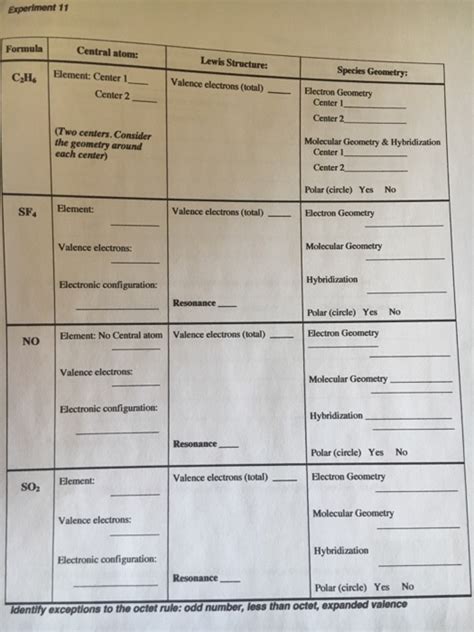 Solved Experiment 11 Formula Central Atom Lewis Structure Chegg Com