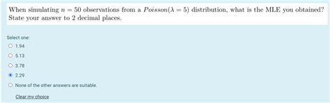 solved when simulating n 50 observations from a poisson 1