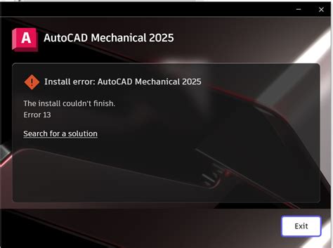 the install couldn t finish error 13 when installing autocad