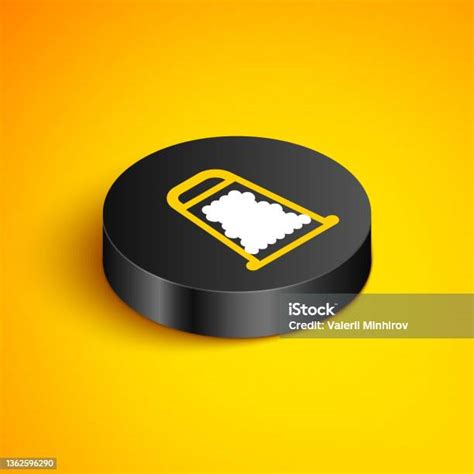 노란색 배경에 격리된 등색 선 그라프 아이콘입니다 부엌 기호 조리 기구 칼 붙이 기호 검은 색 원 버튼 벡터 3차원 형태에 대한