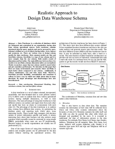 Pdf Realistic Approach To Design Data Warehouse Schema