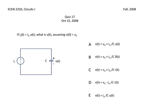 Quiz 17 For Introduction To Circuits And Electronics Ecen 2250 Docsity