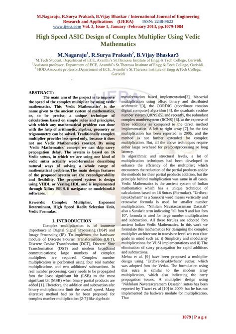 Pdf High Speed Asic Design Of Complex Multiplier Using Vedic · Pdf