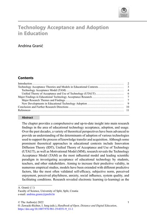 Pdf Technology Acceptance And Adoption In Education