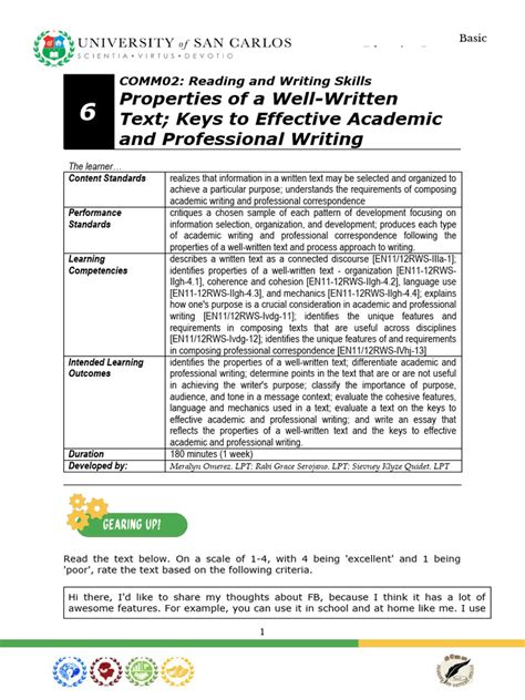Module 6 Properties Of A Well Written Text Pdf Essays Writing