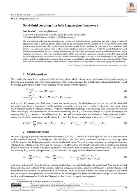 Pdf Solid‐fluid Coupling In A Fully Lagrangian Framework