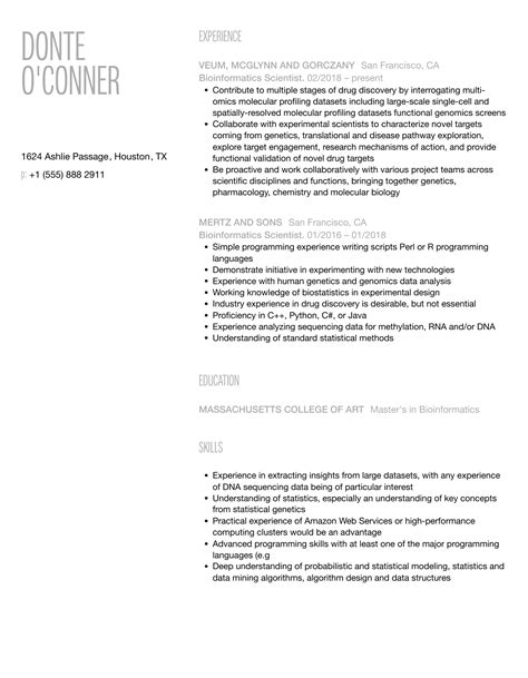 Bioinformatics Scientist Resume Samples Velvet Jobs