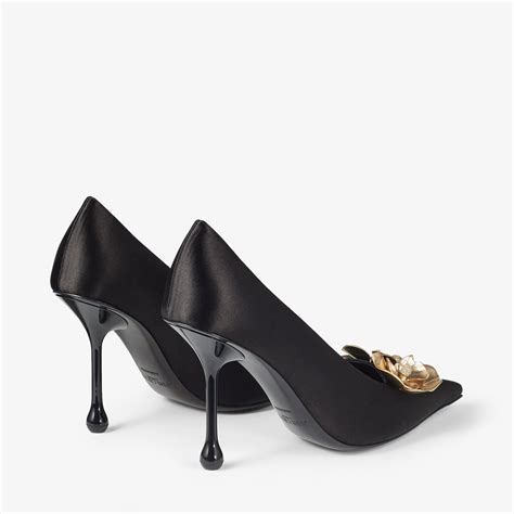 IXIA Black Satin Pumps With Flowers New Collection JIMMY CHOO