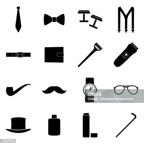남성 액세서리의 블랙 아이콘 세트 벡터 일러스트레이션n 0명에 대한 스톡 벡터 아트 및 기타 이미지 0명 가죽 개인 장식품 Istock