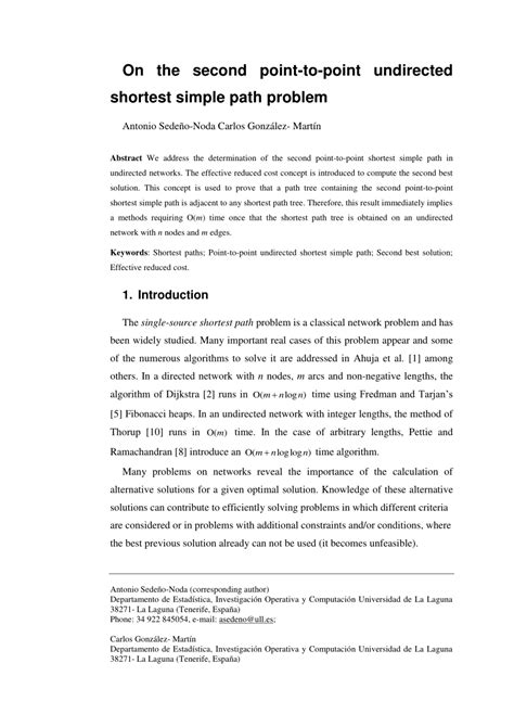 Pdf On The Second Point To Point Undirected Shortest Simple Path Problem